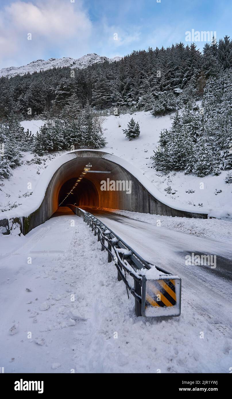 The Alnes tunnel towards the fishing village of Alnes, Godøy, Sunnmøre ...