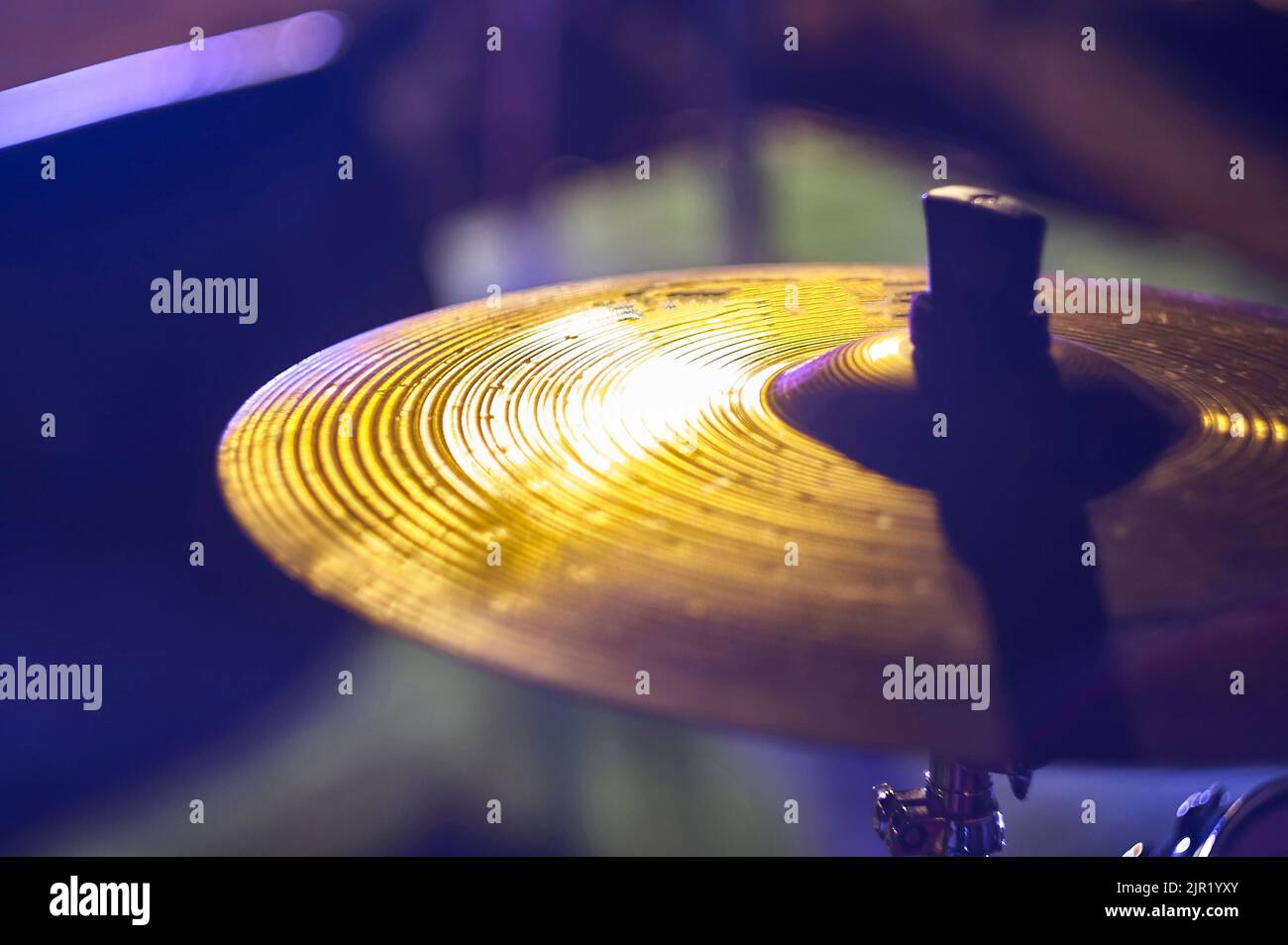 Detail of the plate of a drum set of a rock band. Shooting with soft ...