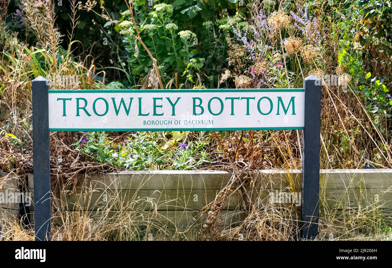 Road sign for Trowley Bottom Stock Photo - Alamy