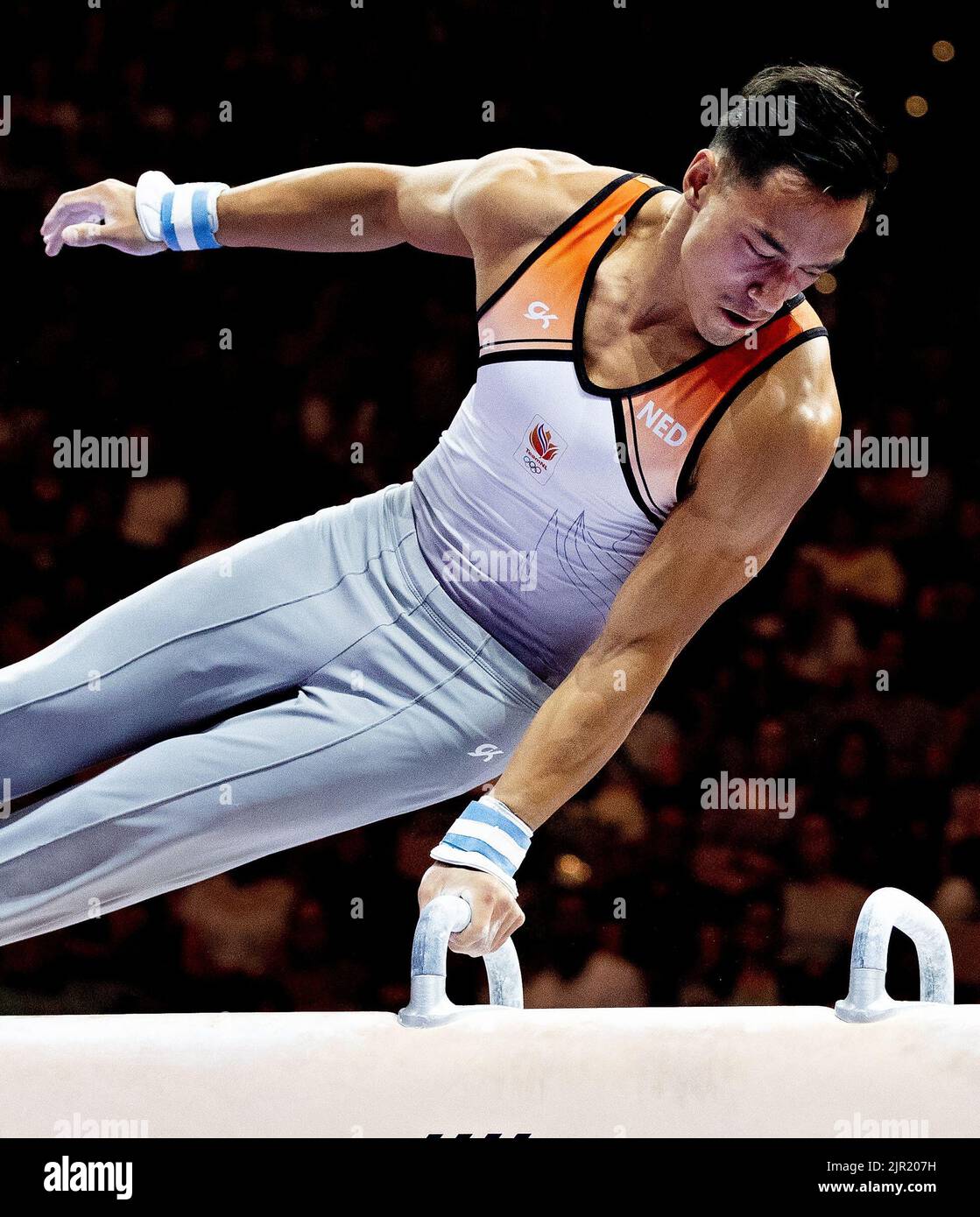 MUNICH - Loran de Munck in action during the vault final on the ...