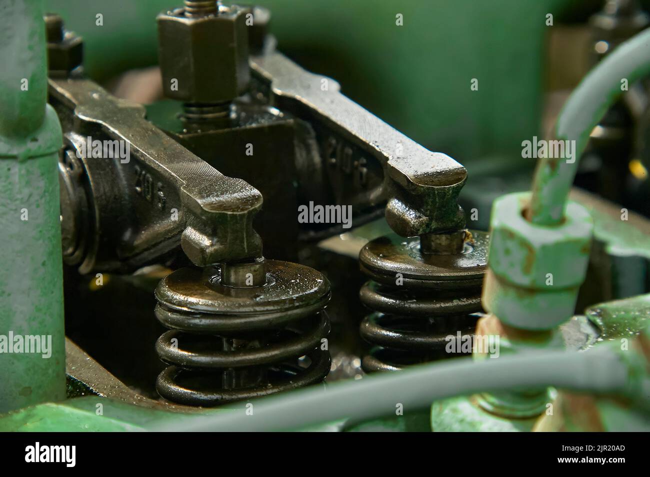 Detail of the suction and discharge valves of a Diesel engine while ...