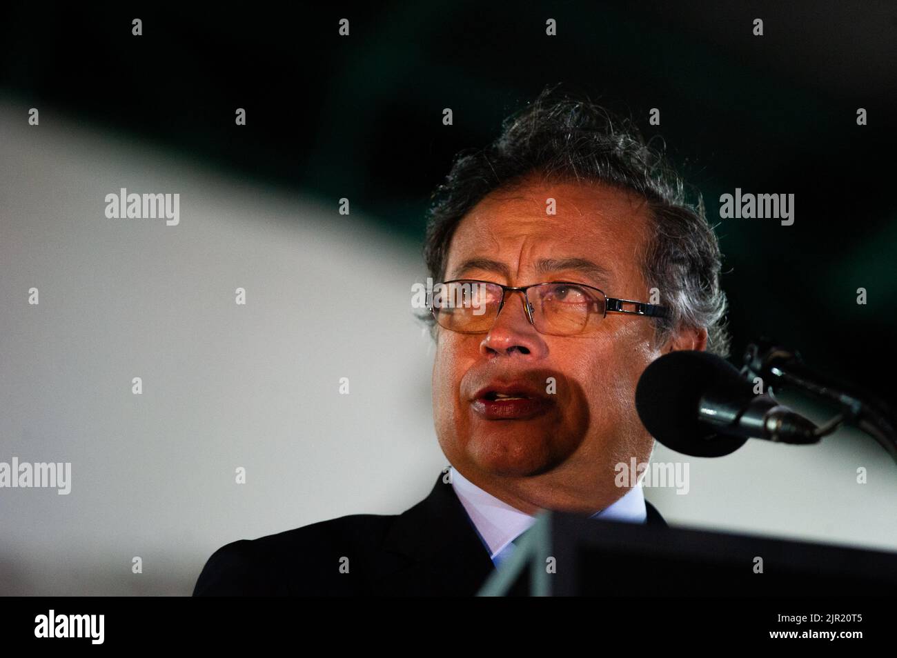 Colombia's president Gustavo Petro gives a speach during the swearing ...