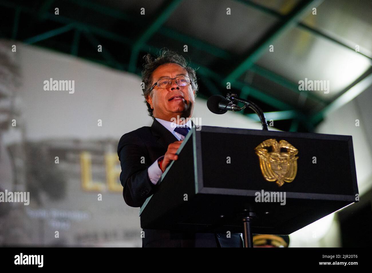 Colombia's president Gustavo Petro gives a speach during the swearing ...