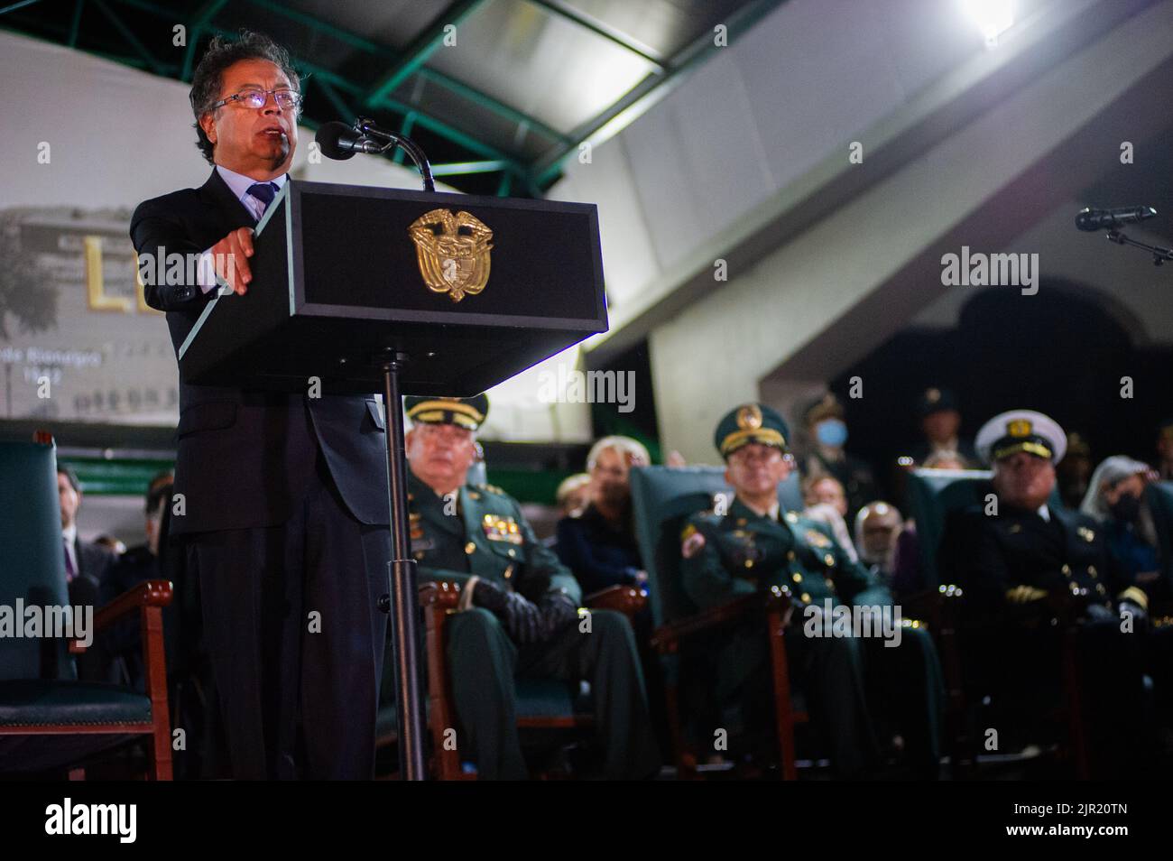 Colombia's president Gustavo Petro gives a speach during the swearing ...