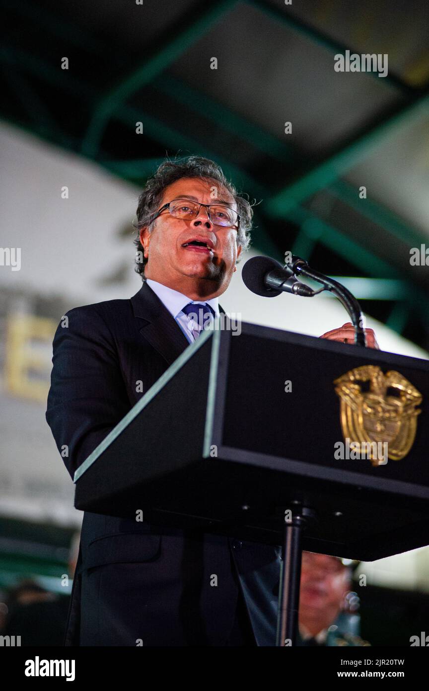 Colombia's president Gustavo Petro gives a speach during the swearing ...