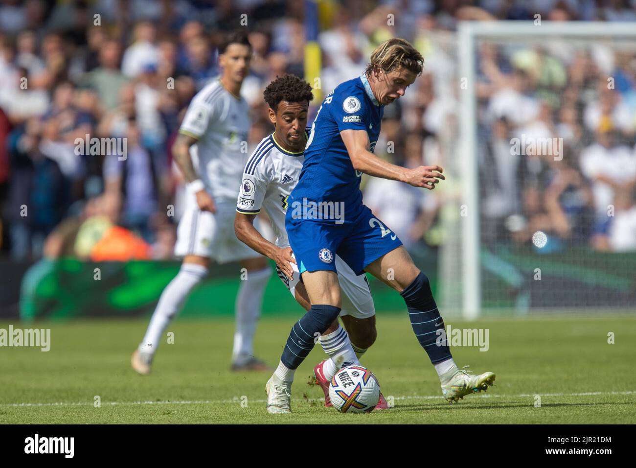 Tyler Adams #12 of Leeds United pickpockets Conor Gallagher #23 of ...