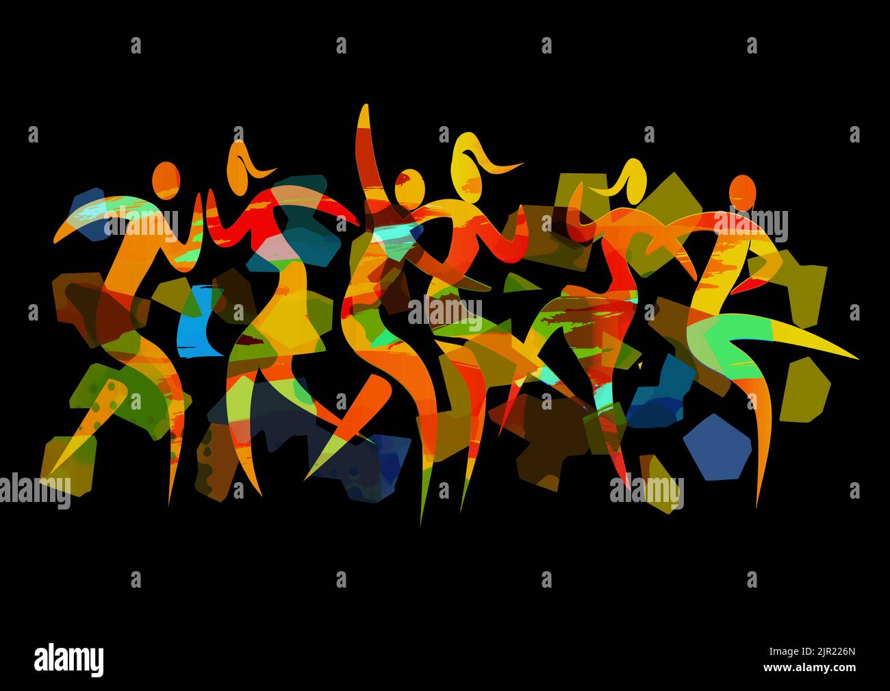 Dancing couples, summer garden party, modern dance. Expressive colorful ...