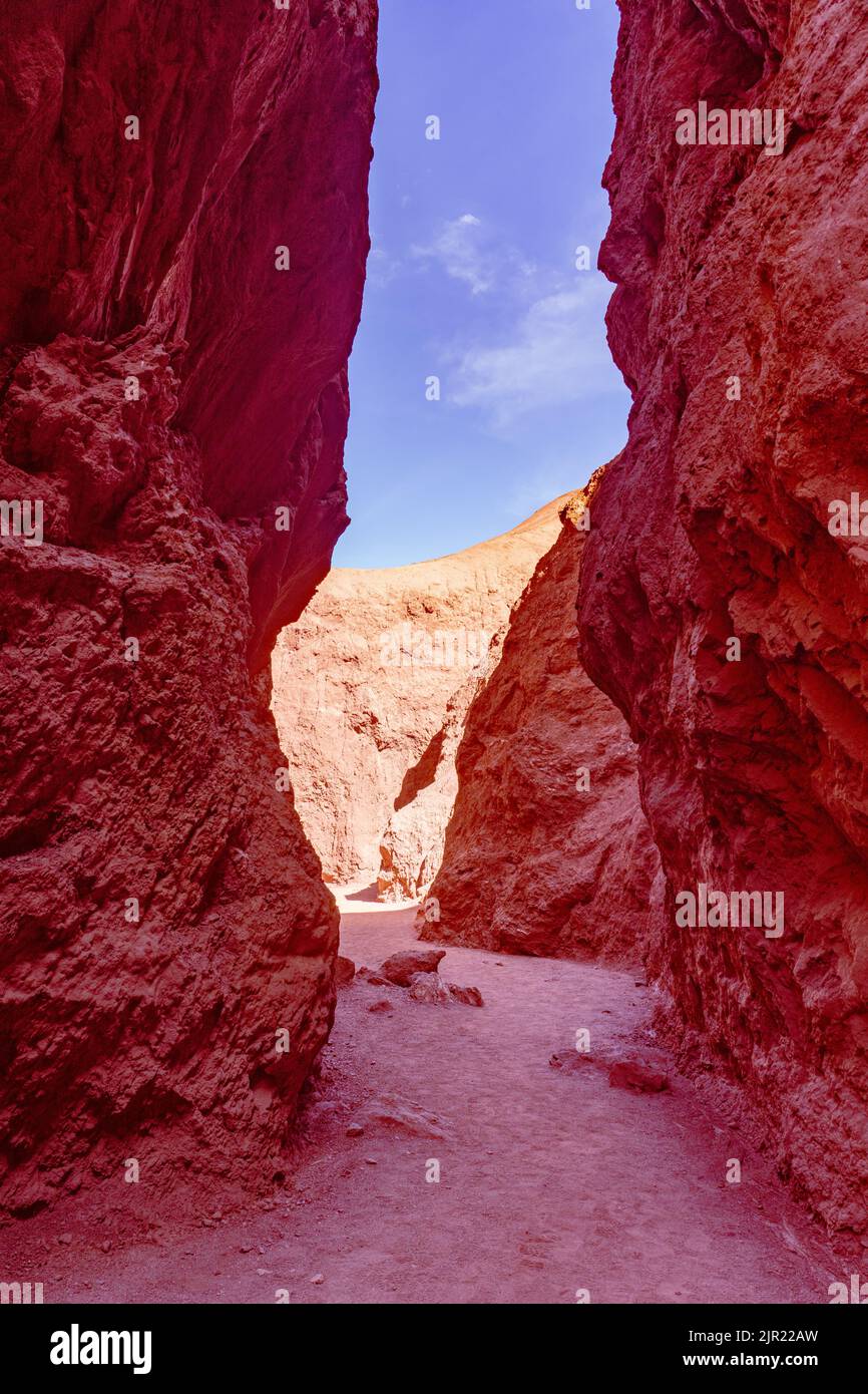 Narrow slot canyon in Valle del Arcoiris or Rainbow Valley near San ...