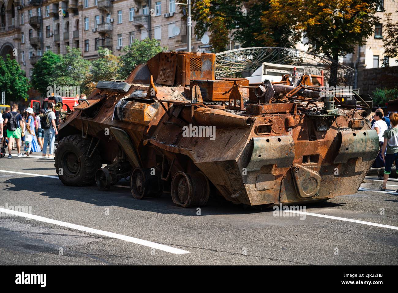 KYIV, UKRAINE - August 21, 2022: Parade before Independent Day of Ukraine with Close up of ...