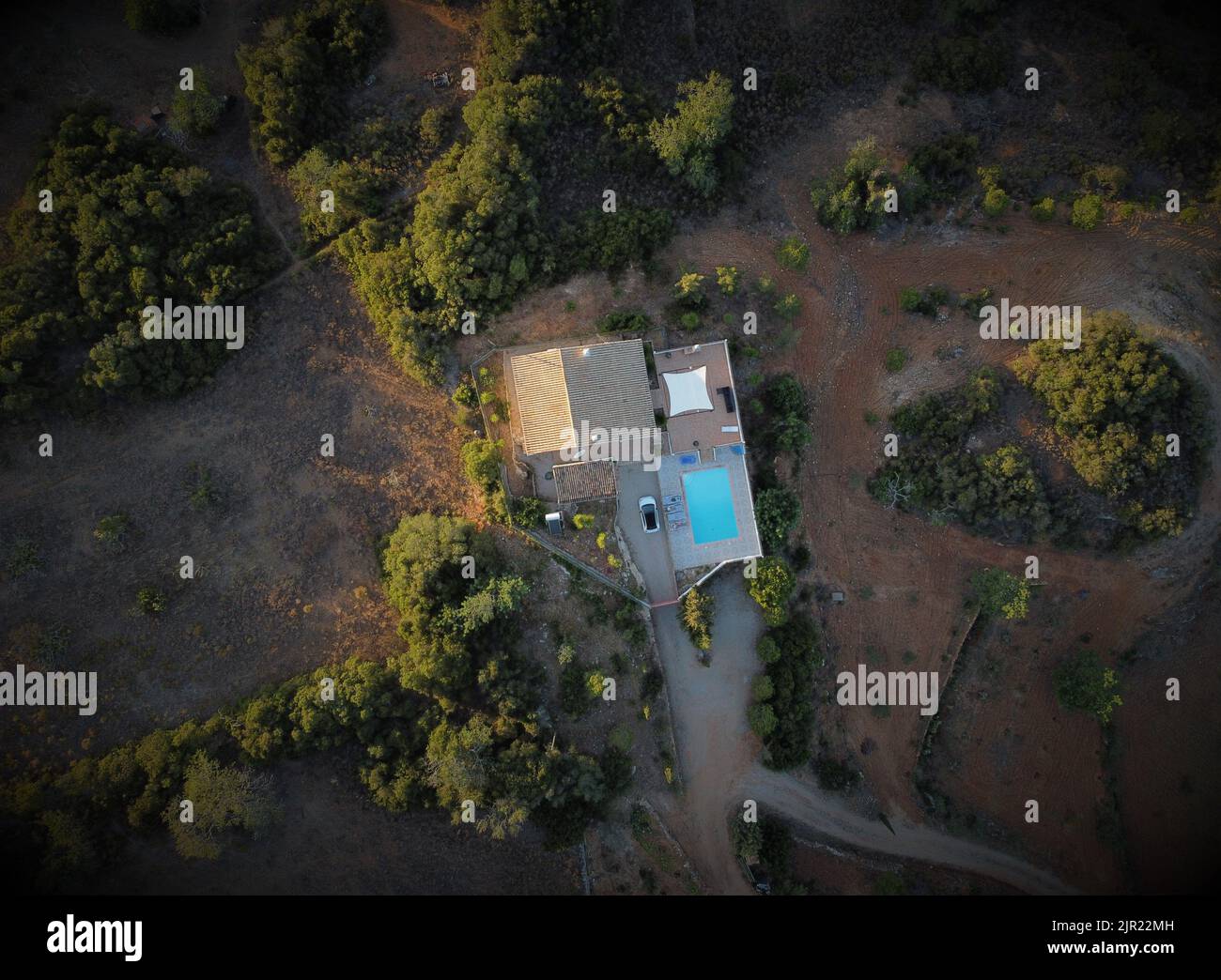 Drone photo of a villa from directly above Stock Photo - Alamy