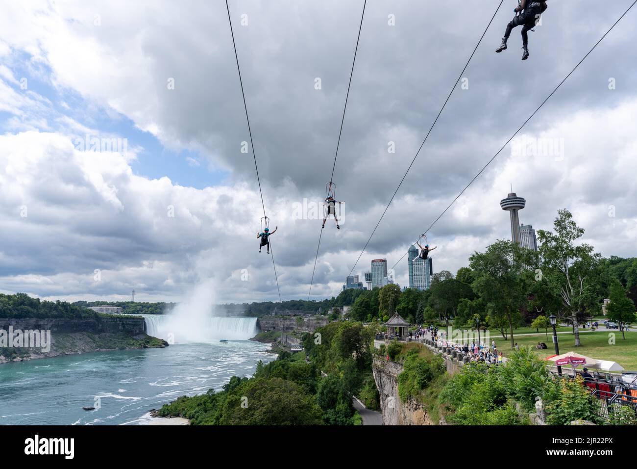 Niagara Falls, Ontario, Canada - July 10 2021 : People taking Zipline ...