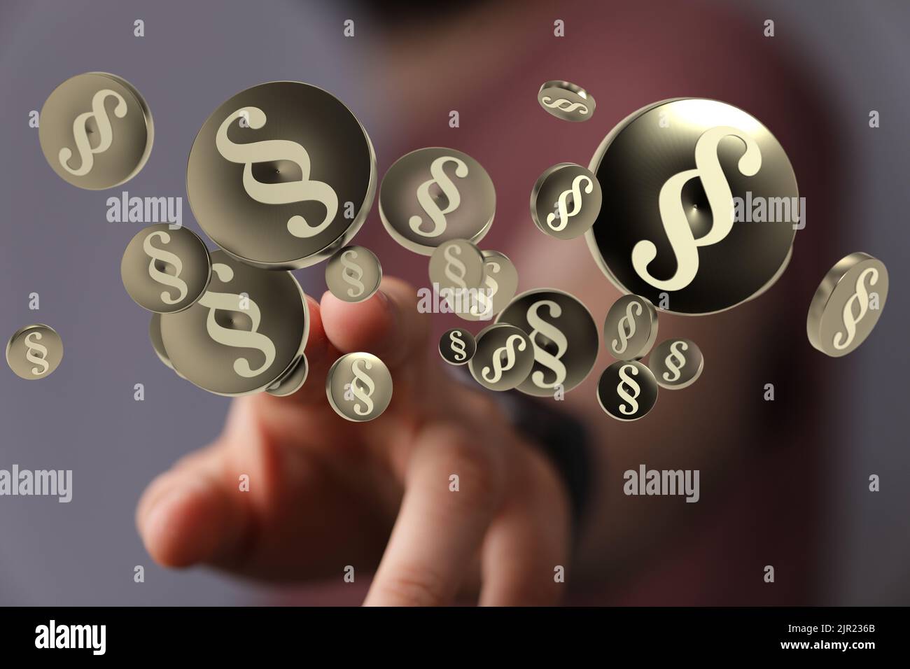A finger touching a 3d rendering of floating paragraph icons Stock ...