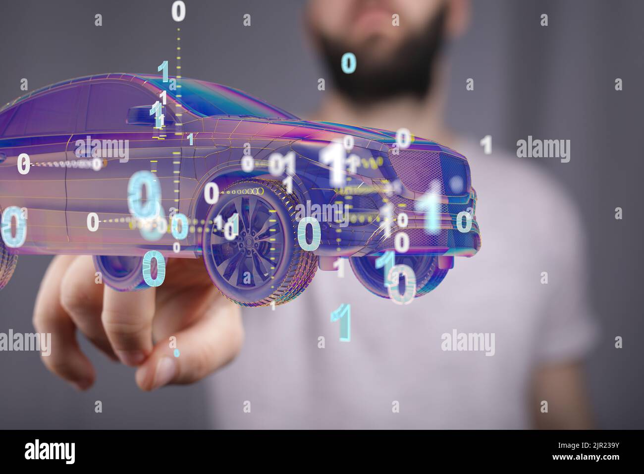 A male's hand touching a 3D floating car - autonomous driving concept Stock Photo - Alamy