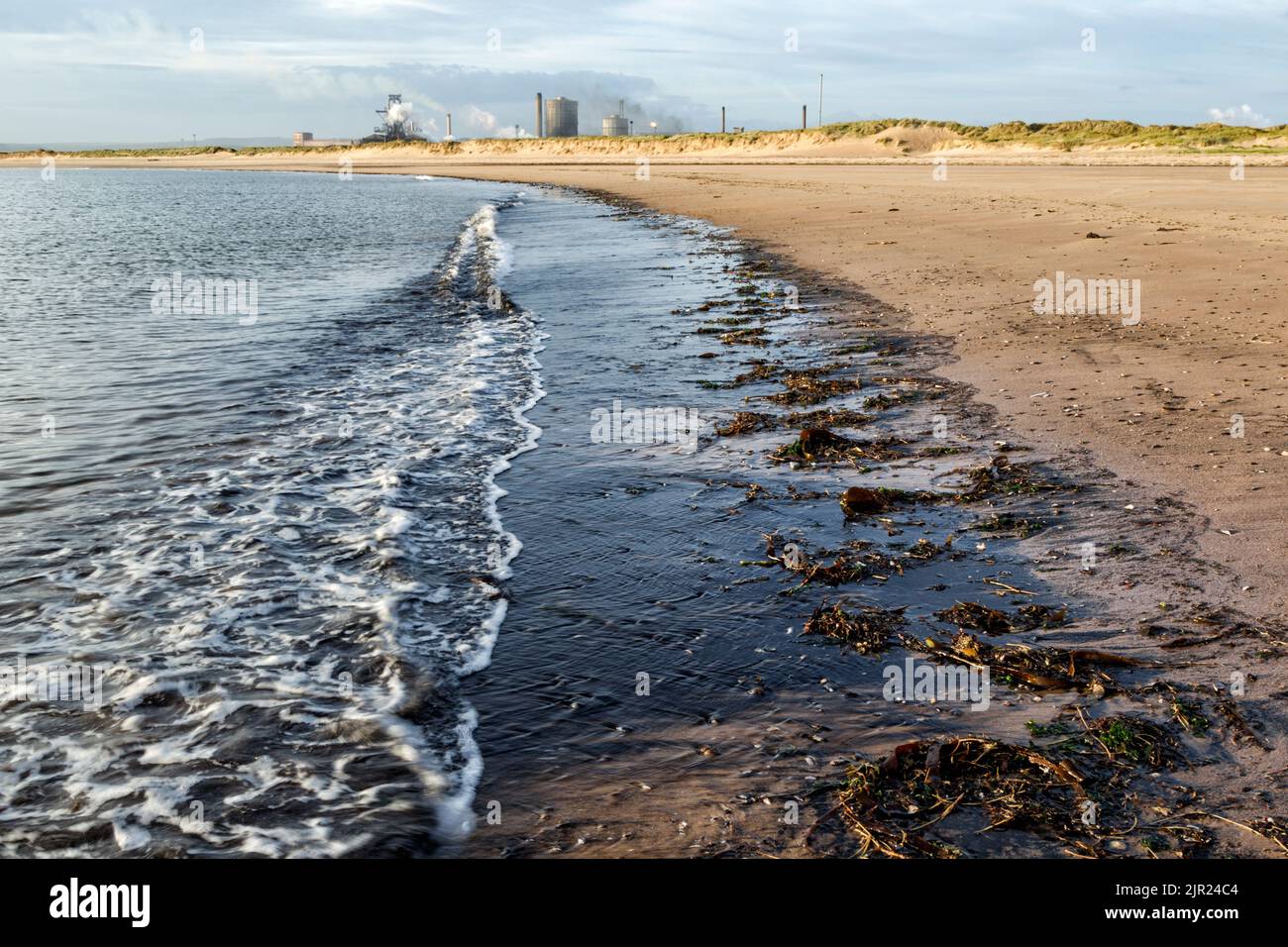 View along the tide line at Coatham Sands beach at Redcar, looking ...
