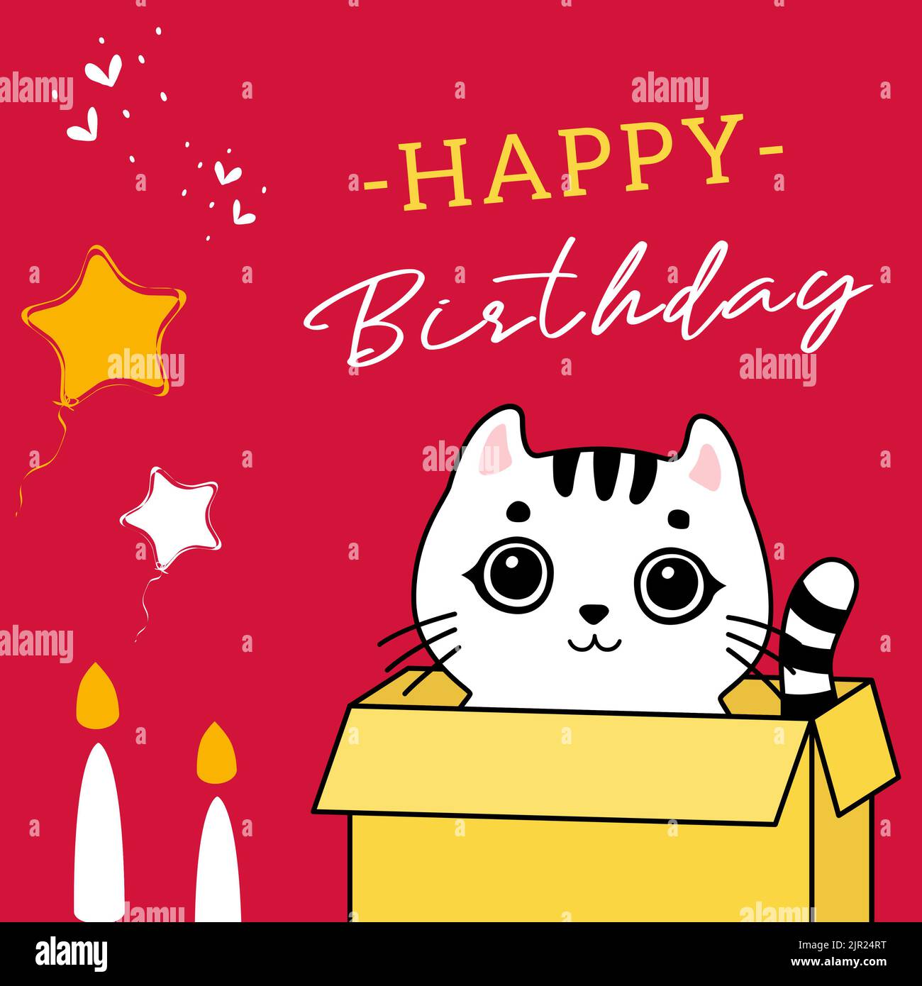 HAPPY BIRTHDAY card featuring a cute cat in a box Stock Photo - Alamy