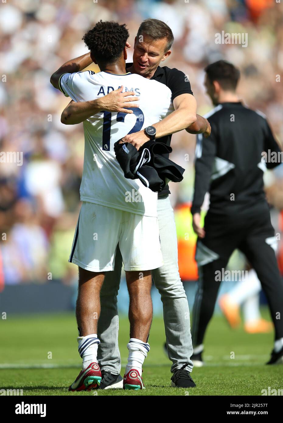 Leeds United's Tyler Adams greets manager Jesse Marsch following during ...