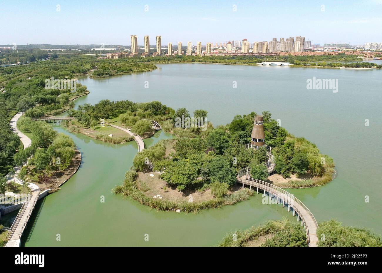QINGDAO, CHINA - AUGUST 21, 2022 - Aerial photography of the ecological ...