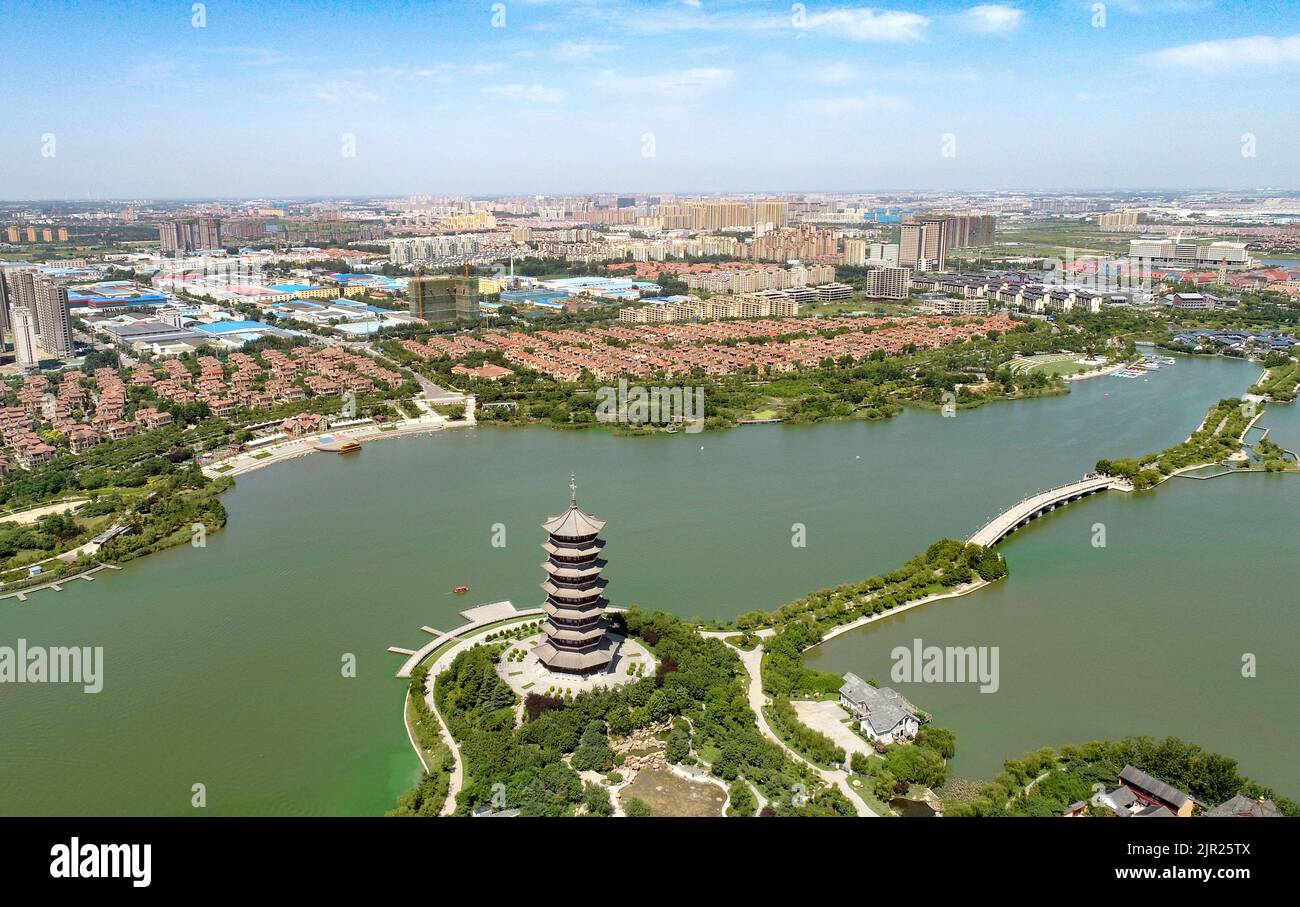 QINGDAO, CHINA - AUGUST 21, 2022 - Aerial photography of the ecological ...