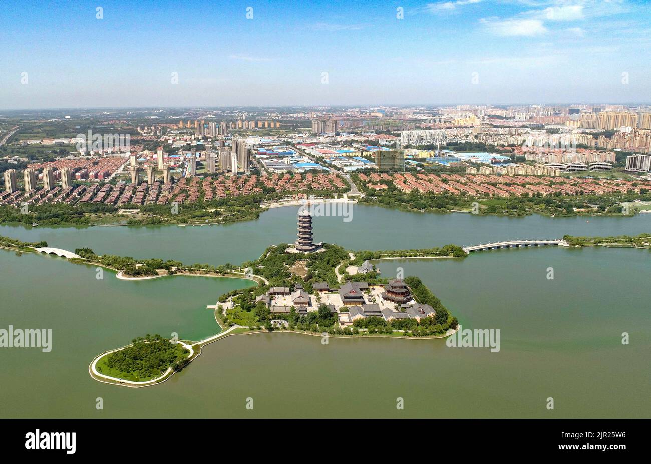 QINGDAO, CHINA - AUGUST 21, 2022 - Aerial photography of the ecological ...