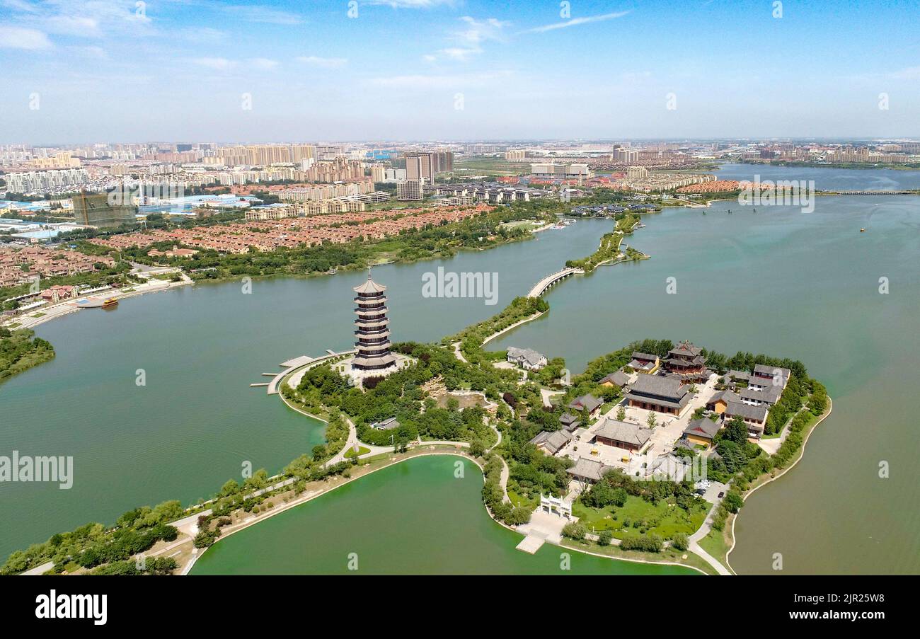 QINGDAO, CHINA - AUGUST 21, 2022 - Aerial photography of the ecological ...