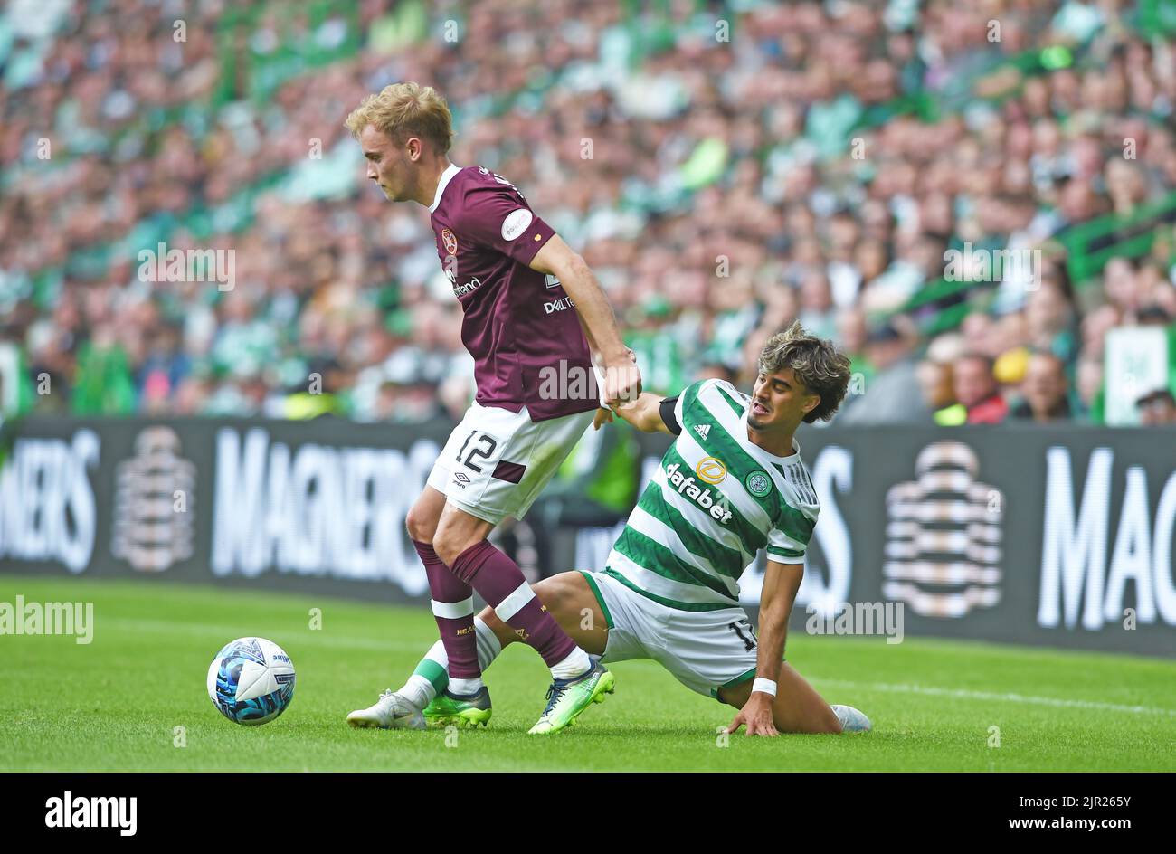Glasgow, Scotland, 21st August 2022. Nathaniel Atkinson of Hearts and ...