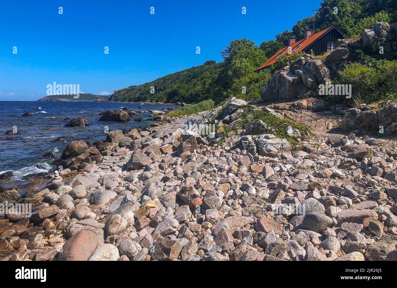 Vang, Denmark. 28th July, 2022. The west coast of the Danish island in ...
