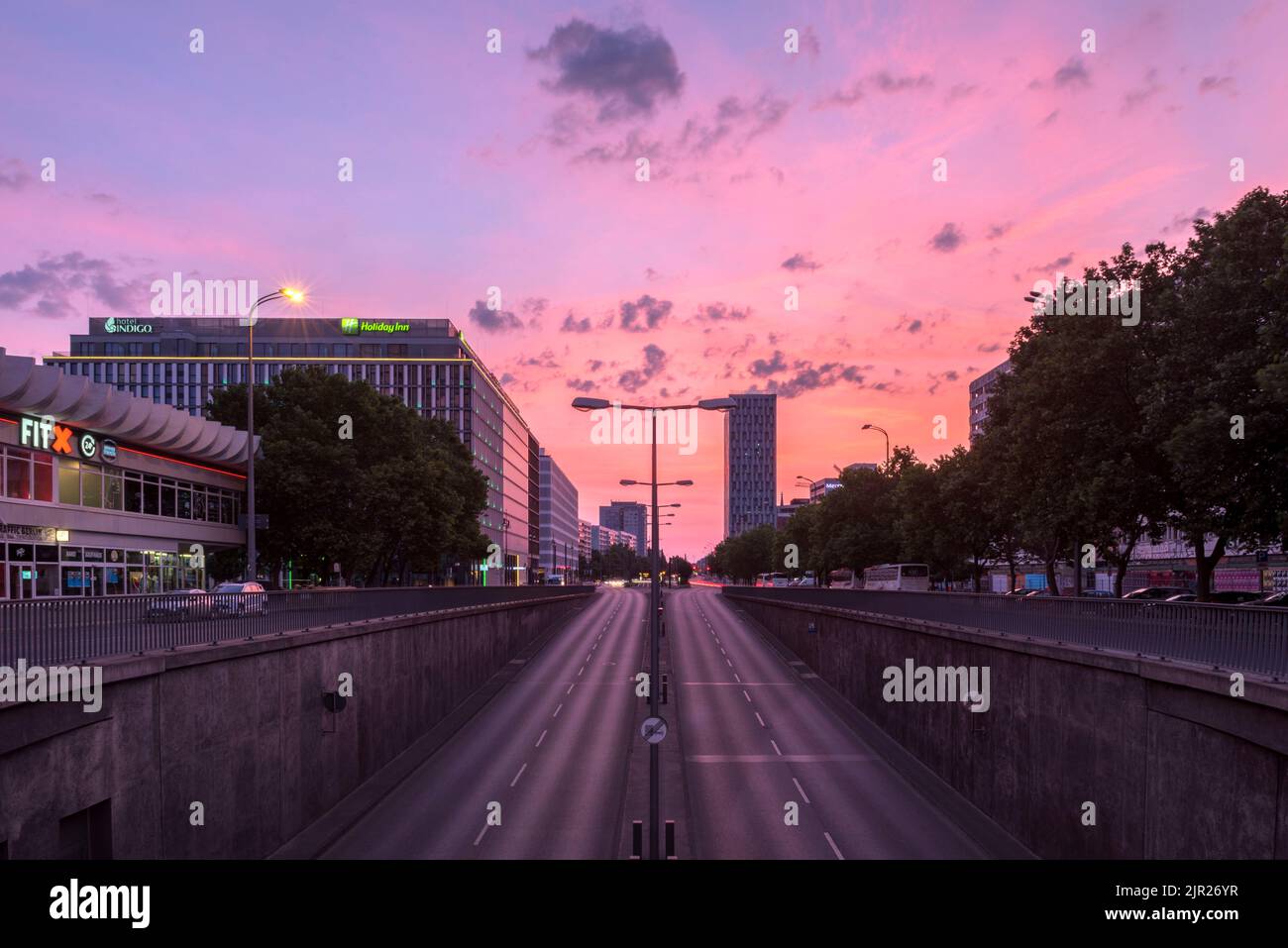 Sunrise at a street in Berlin city, Germany Stock Photo - Alamy