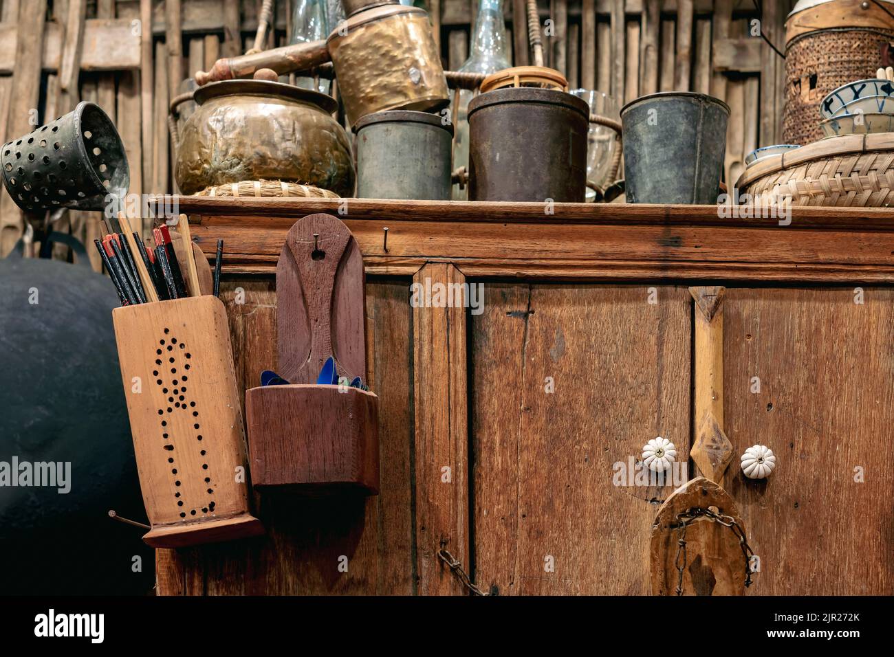 Variety and types of utensils for simple cooking of Asian families in ...