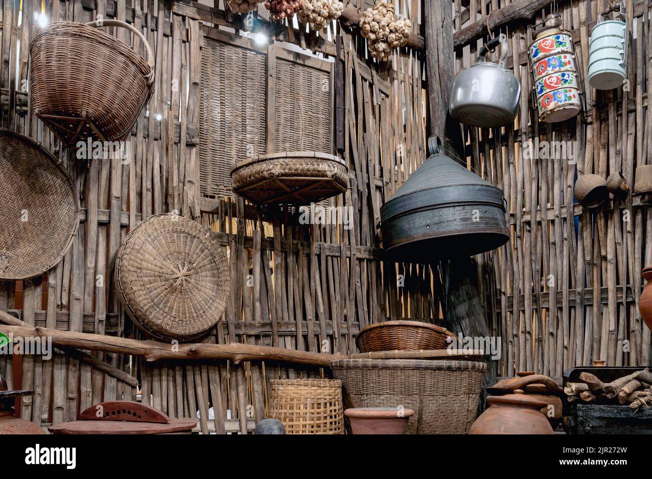 Variety and types of utensils for simple cooking of Asian families in ...