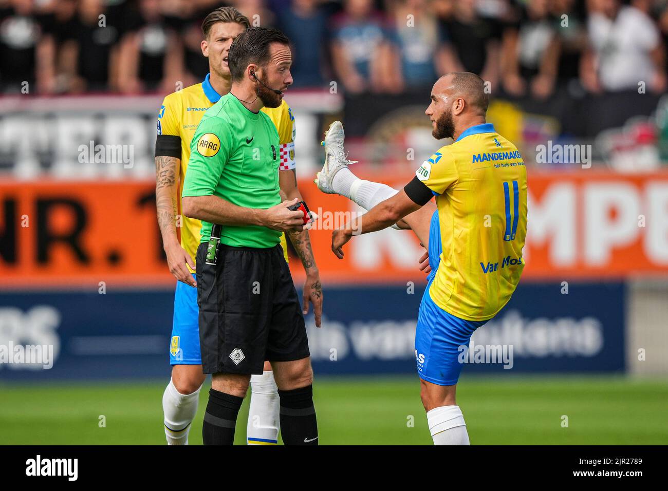Waalwijk - Referee Edwin van de Graaf, Iliass Bel Hassani of RKC Waalwijk during the match ...