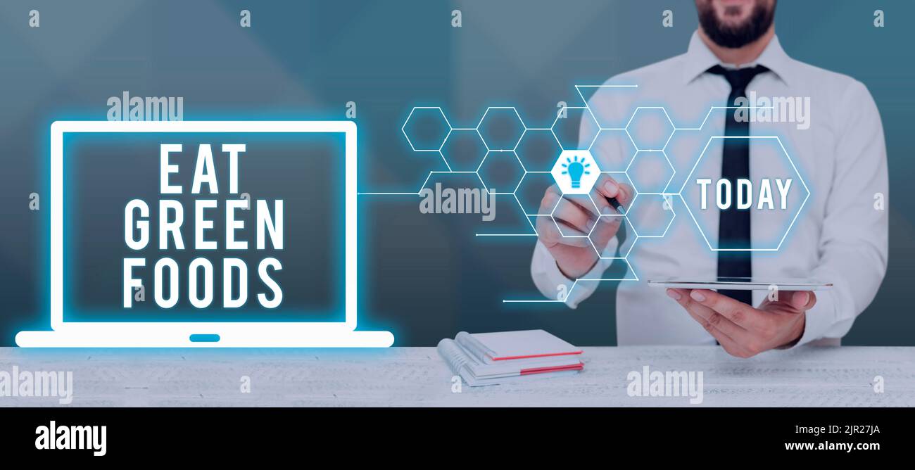 Conceptual display Eat Green Foods. Business idea Eating more ...