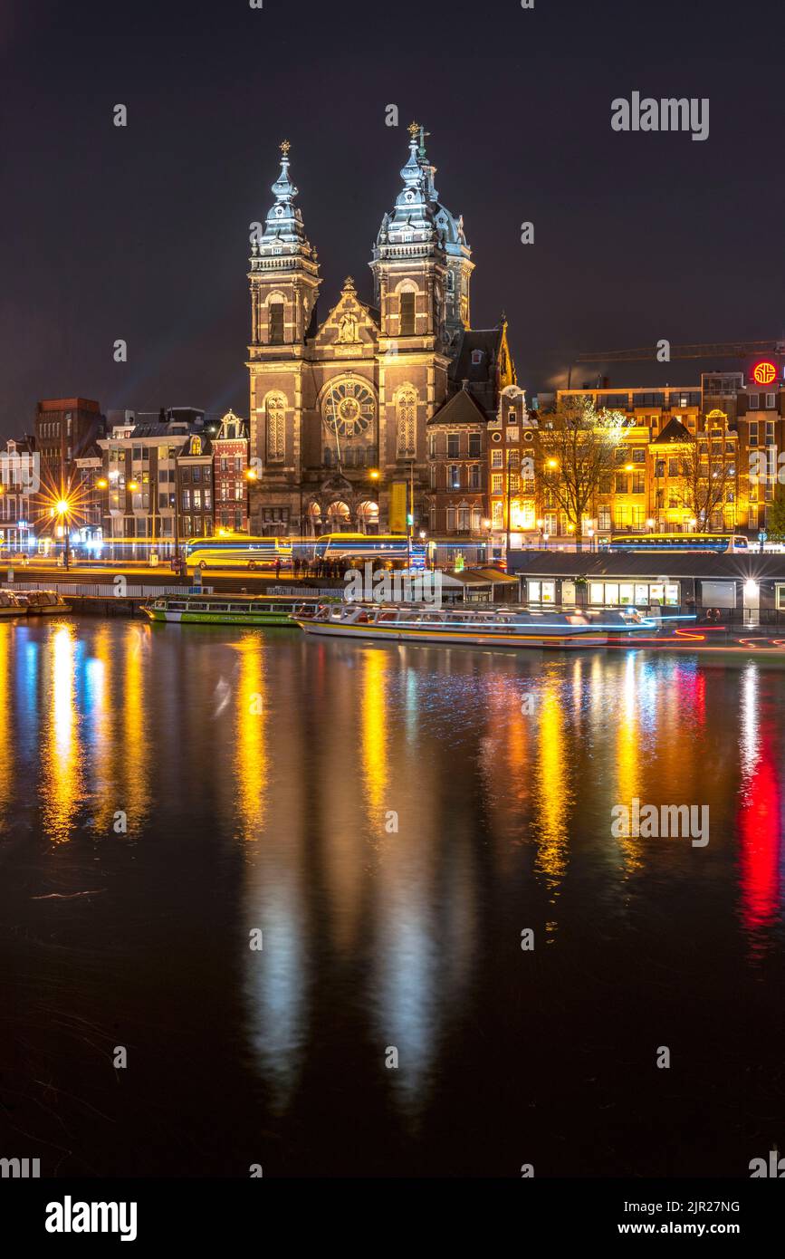 Amsterdam, Netherlands - circa May 2019: Night scenery of Amsterdam by ...