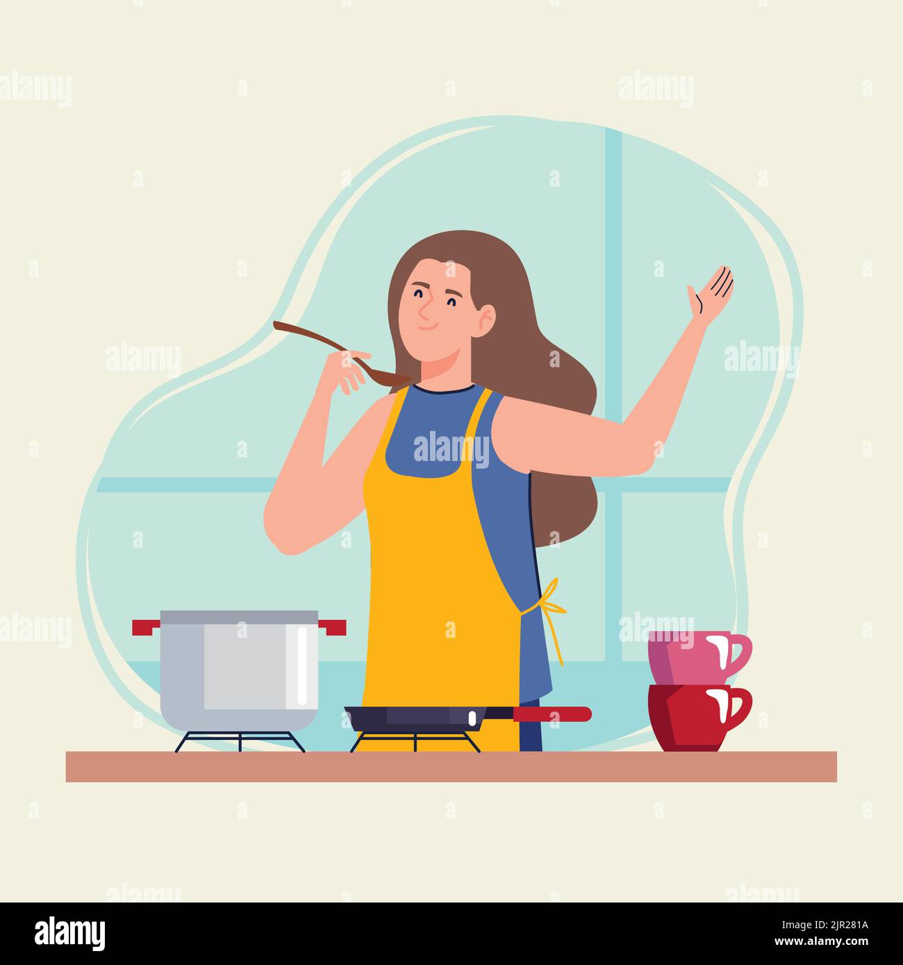 woman cooking wearing yellow apron Stock Vector Image & Art - Alamy