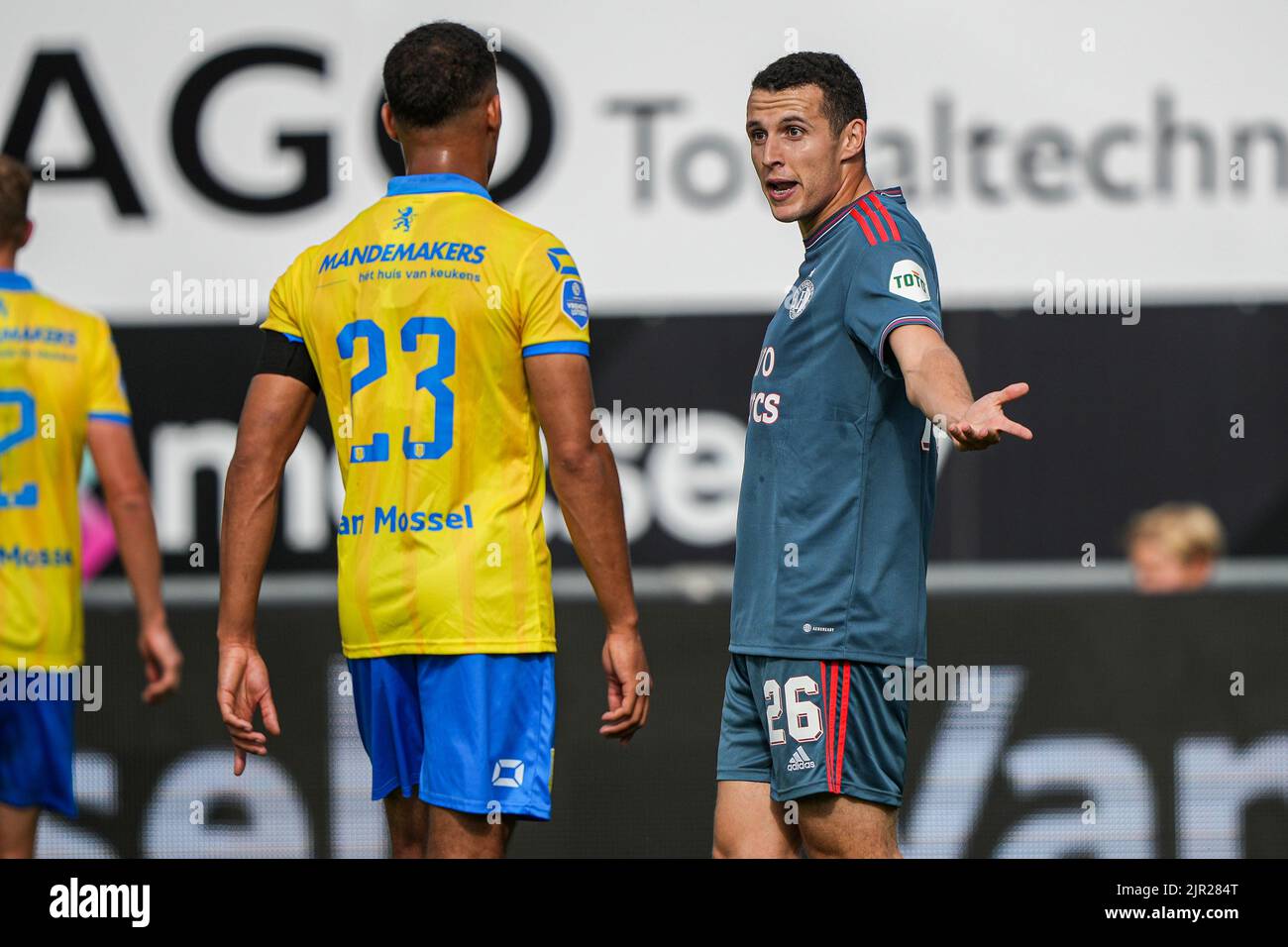 Waalwijk - Jurien Gaari of RKC Waalwijk, Oussama Idrissi of Feyenoord during the match between ...