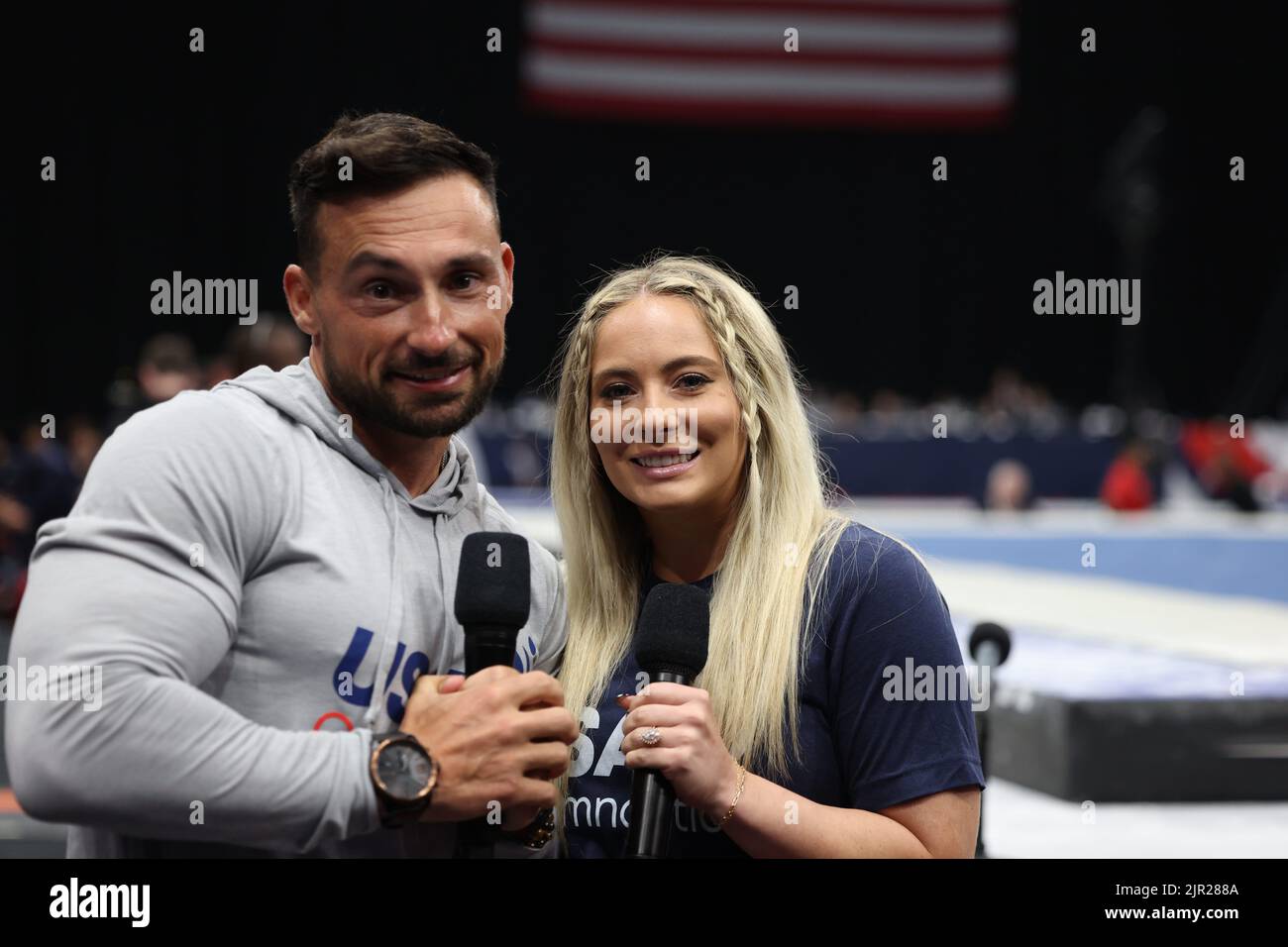August 20, 2022: Retired gymnasts Brandon Wynn and MyKayla Skinner ...