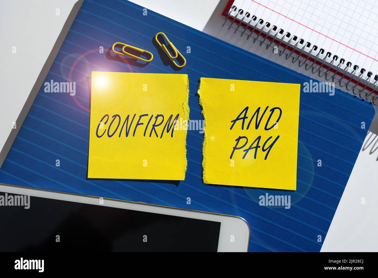 Conceptual caption Confirm And Pay. Concept meaning Check out your ...