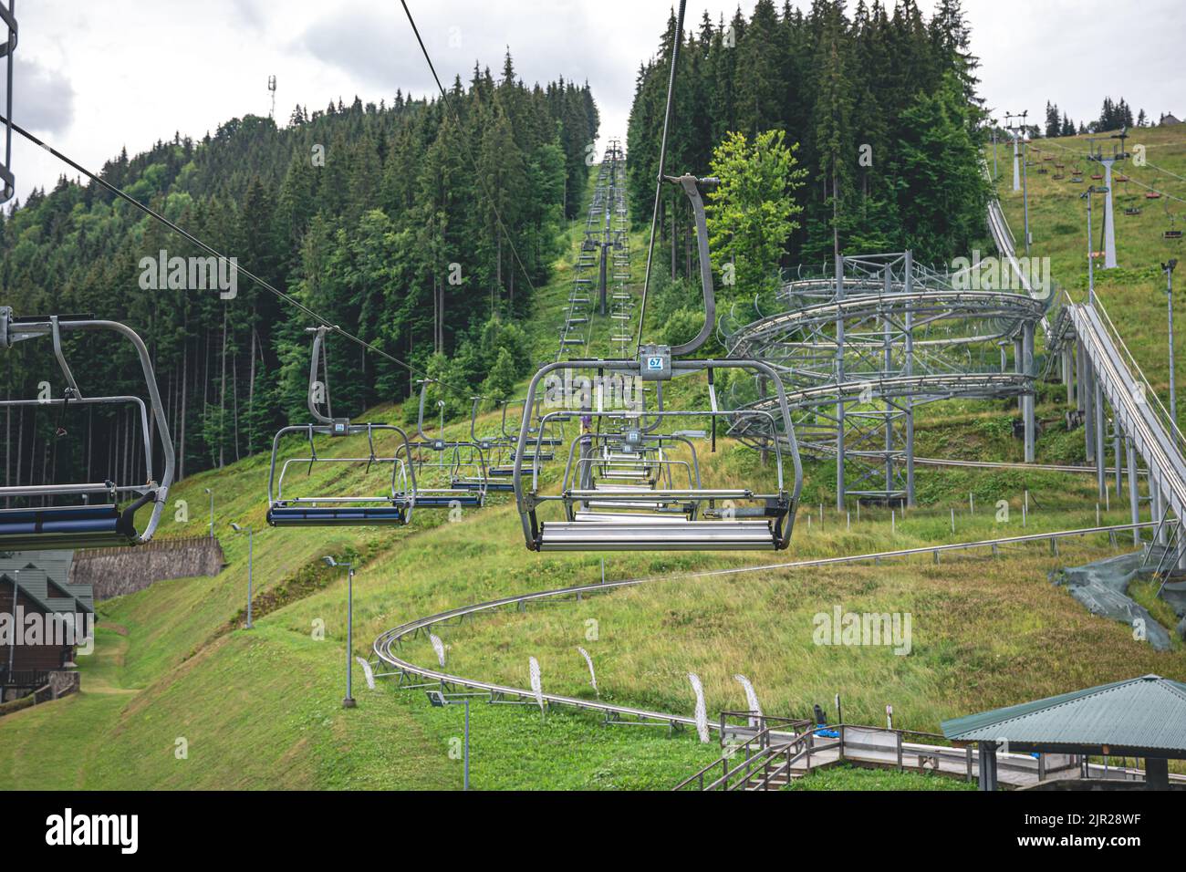 Funicular in the mountains in the resort town Stock Photo - Alamy