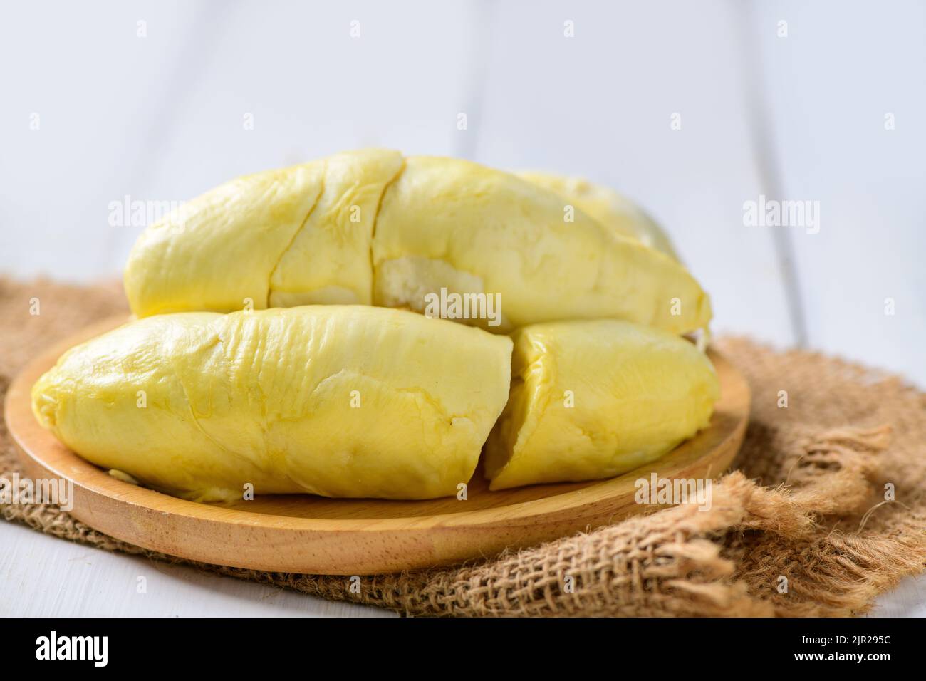 Long Laplae Durian on wood plate,It is the most expensive and most ...