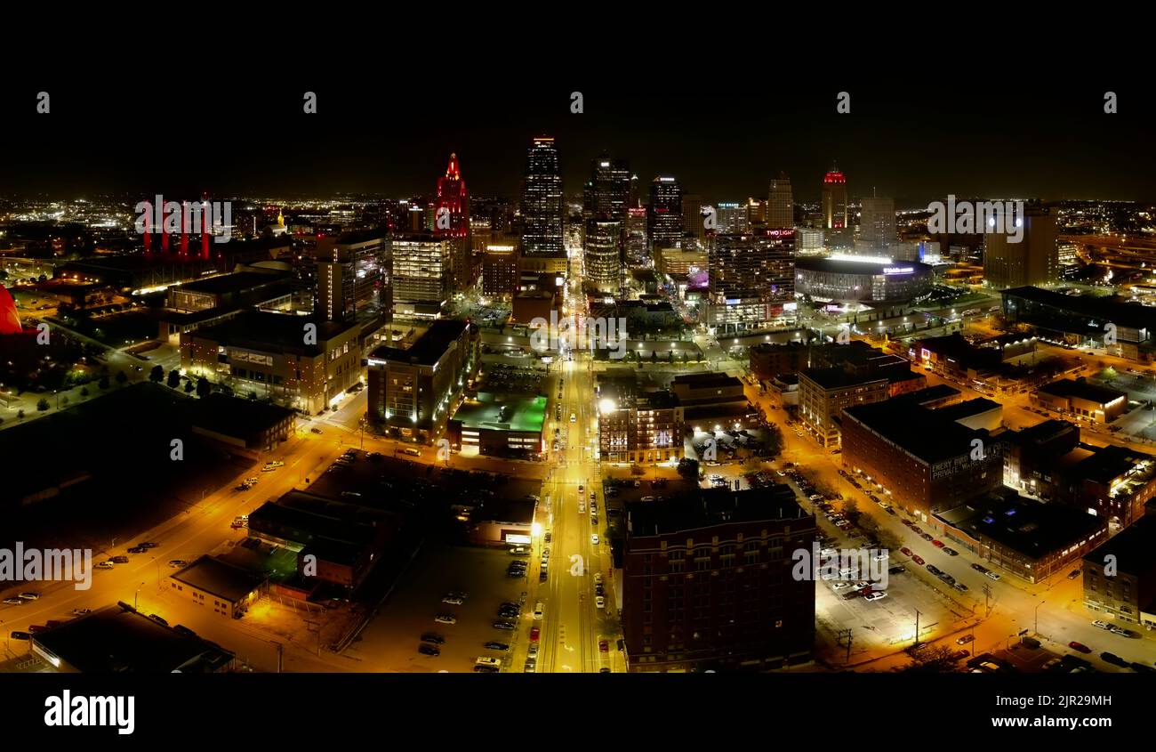 An aerial view of modern buildings during the dark night Stock Photo ...