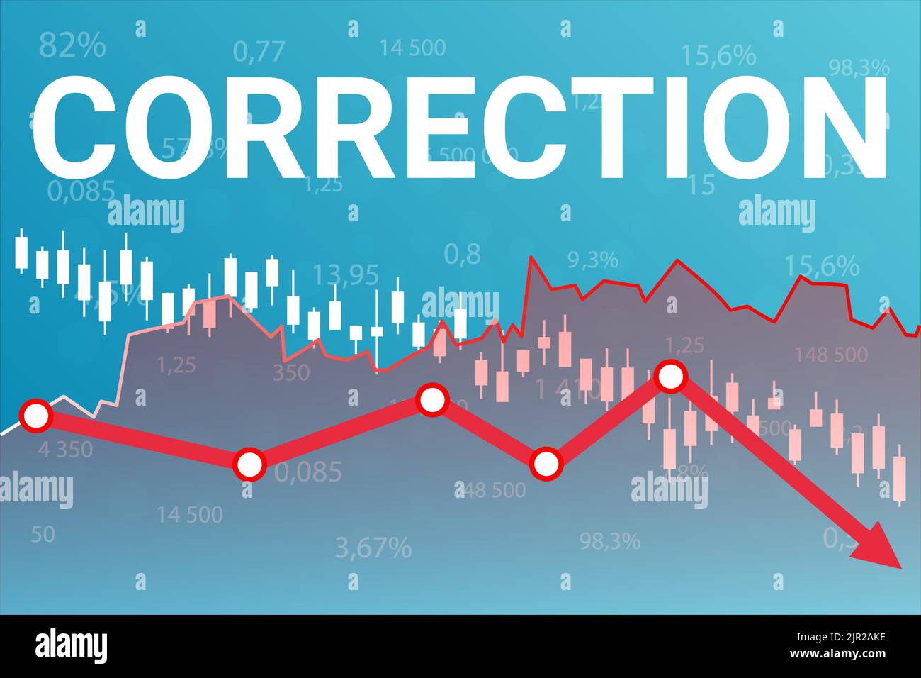 Word Correction on blue finance background with red arrow. Downtrend ...