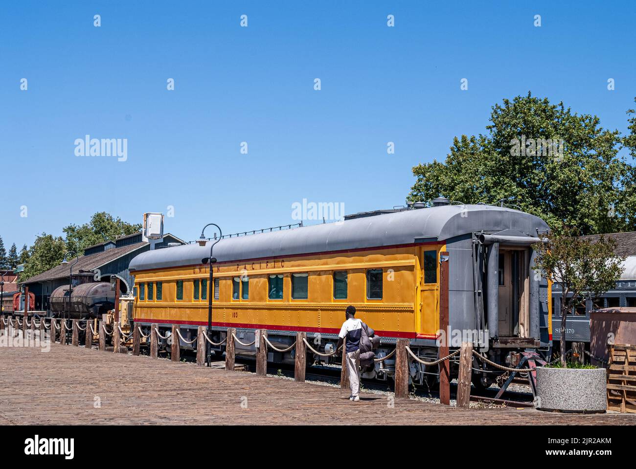 Union Pacific, stationary, railway carriage in old town Sacramento ...