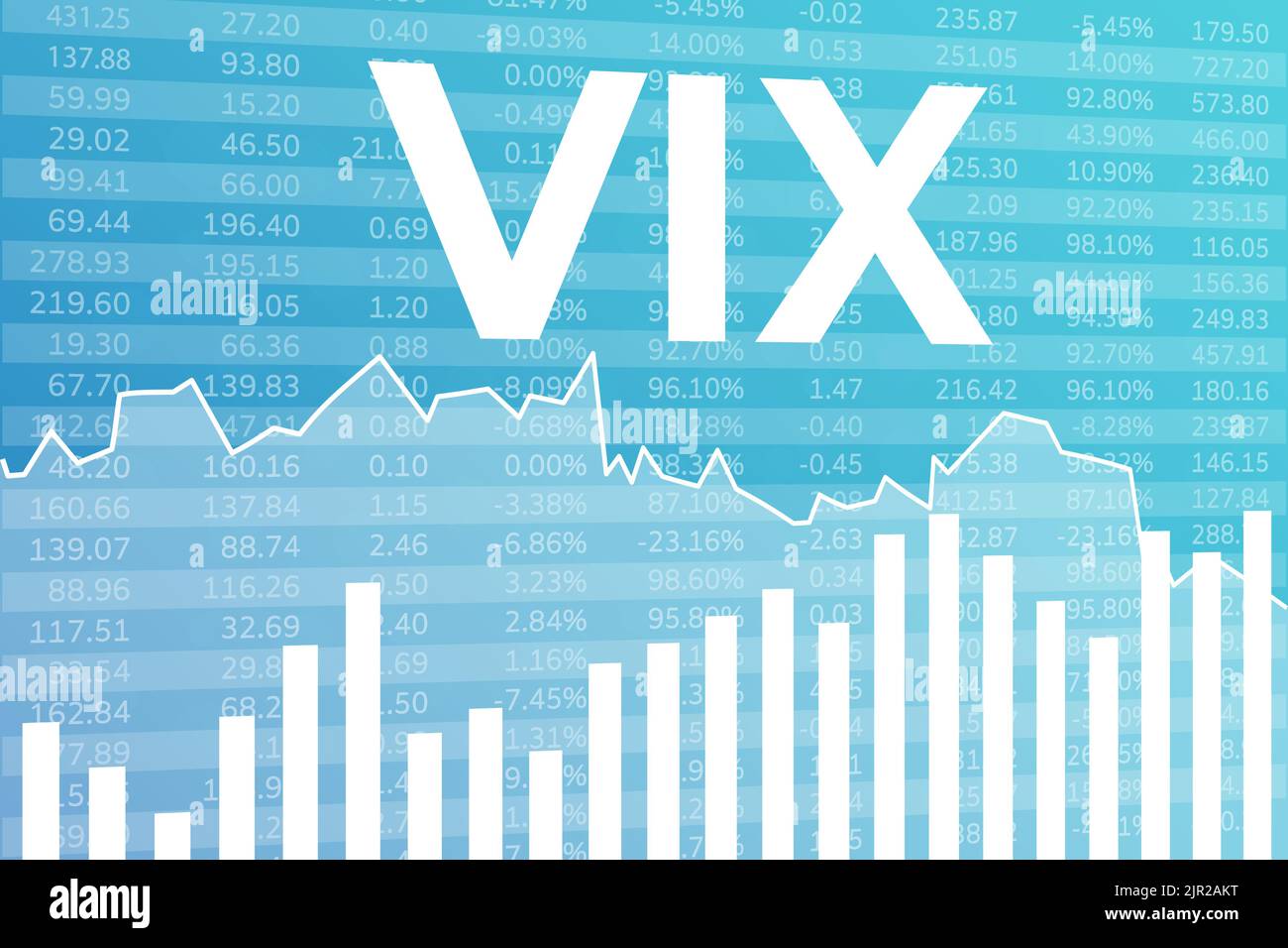 Volatility VIX index graph on blue finance background with columns ...