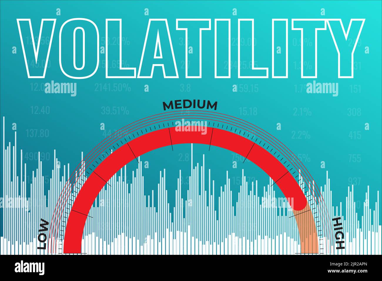 Volatility VIX index graph on blue finance background with indicator ...