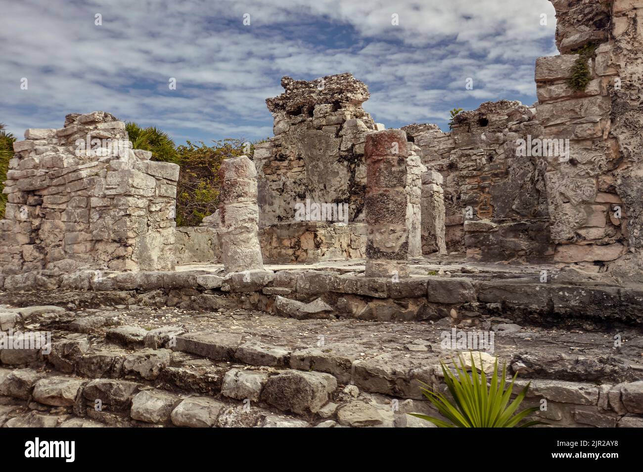 Detail of the architecture of the Mayan temples belonging to the ruins ...