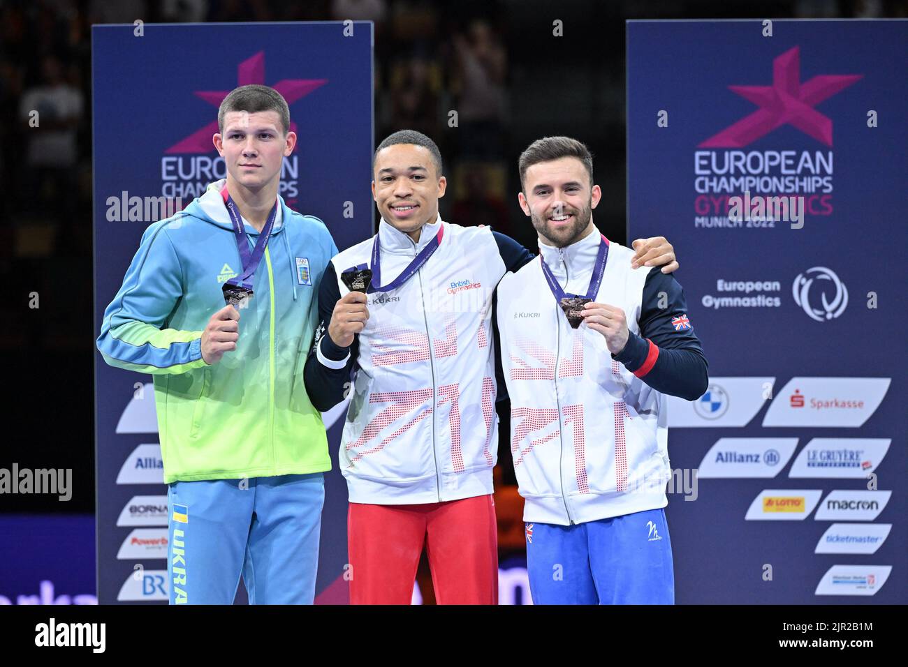 Olympiahalle, Munich, Germany, August 21, 2022, Parallel bars medals ...