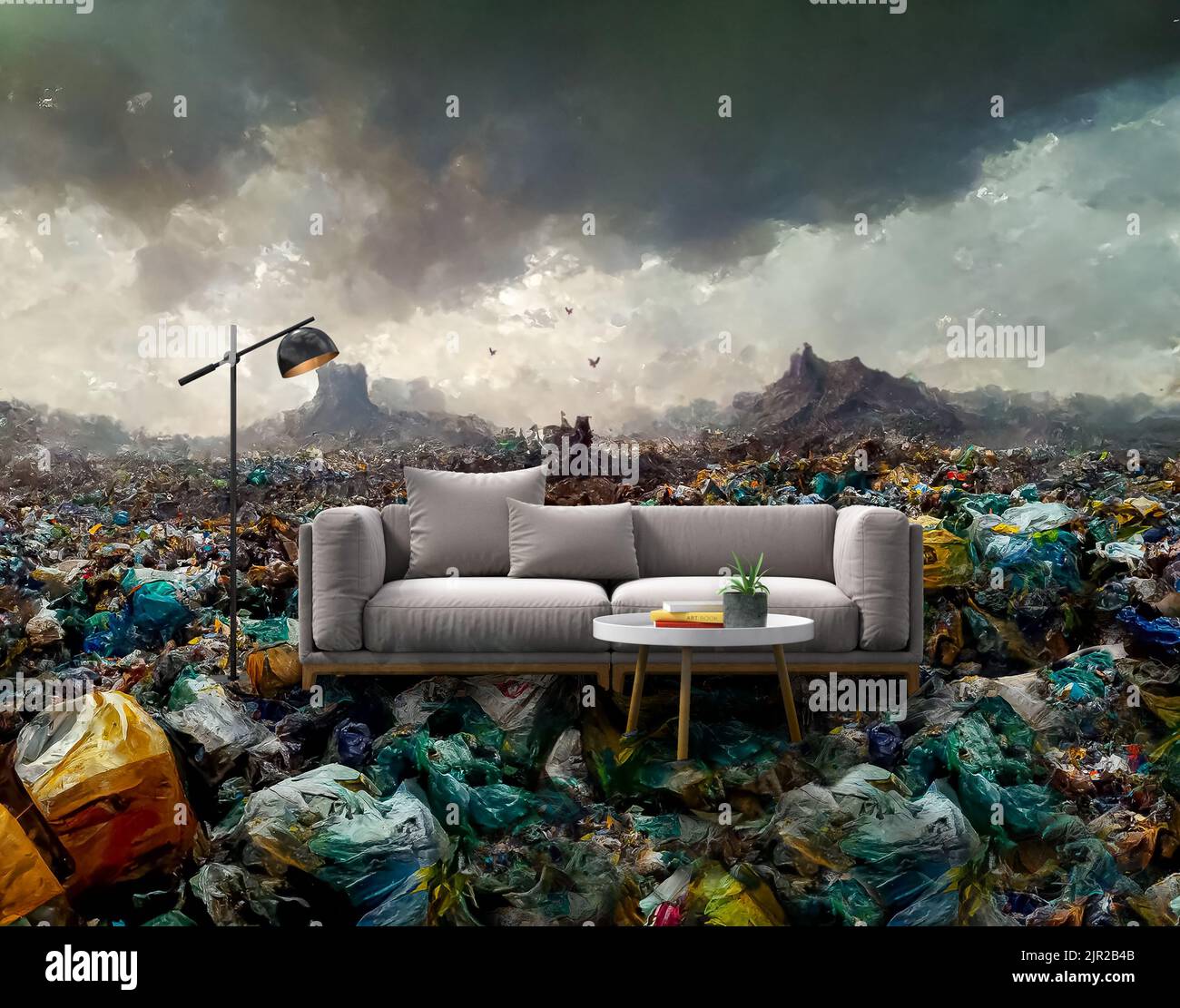 sofa and a coffee table stand on a landfill 3 D rendering Stock Photo ...