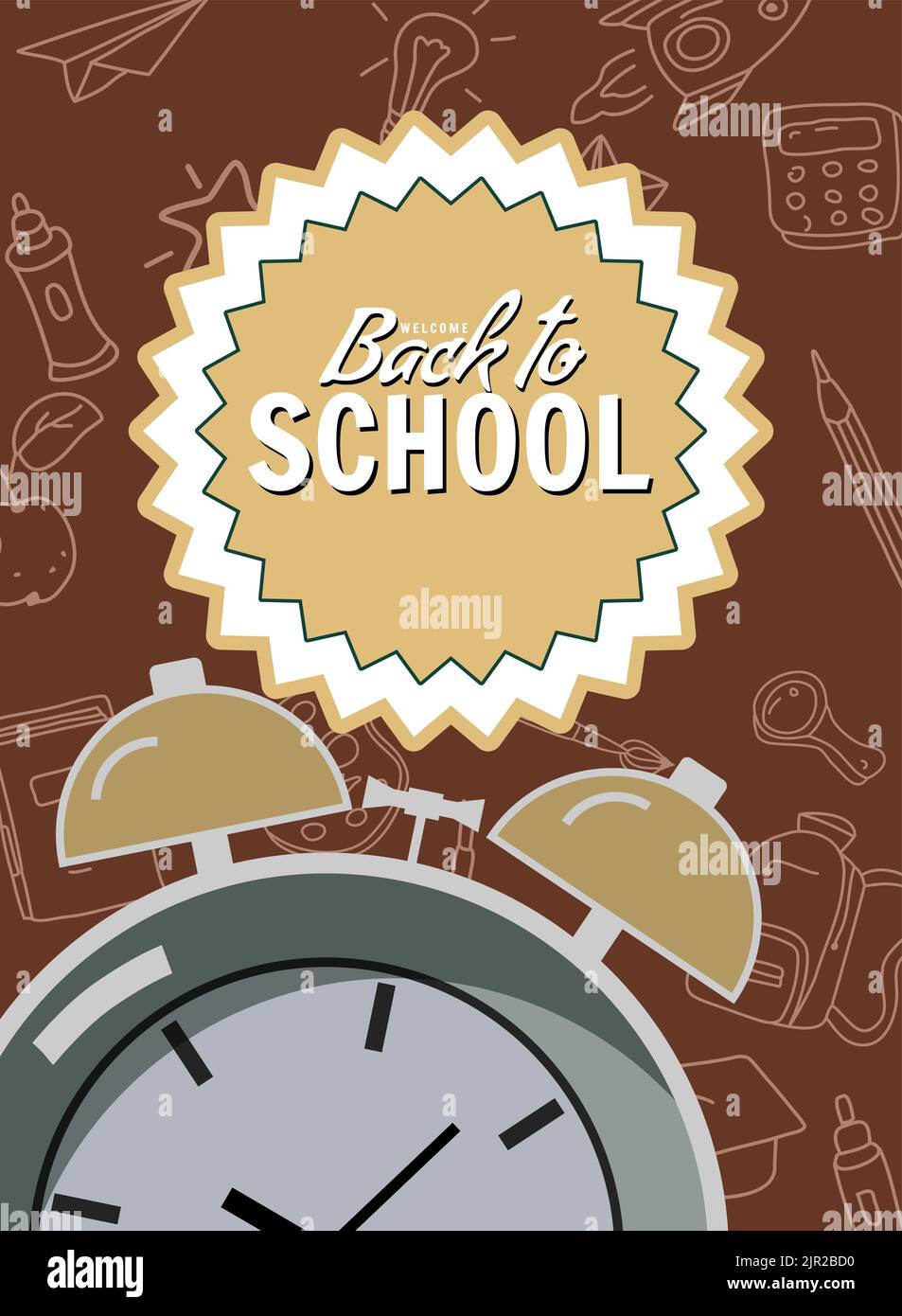 Back to school poster clock alarm clock, retro. Background template ...