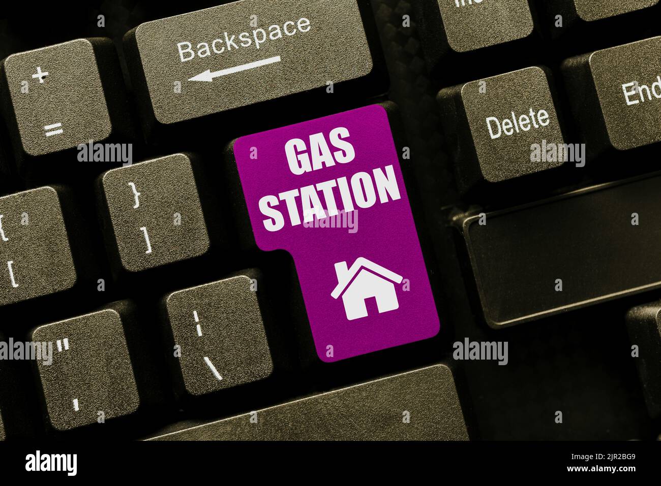 Text showing inspiration Gas Station. Word for for servicing motor ...