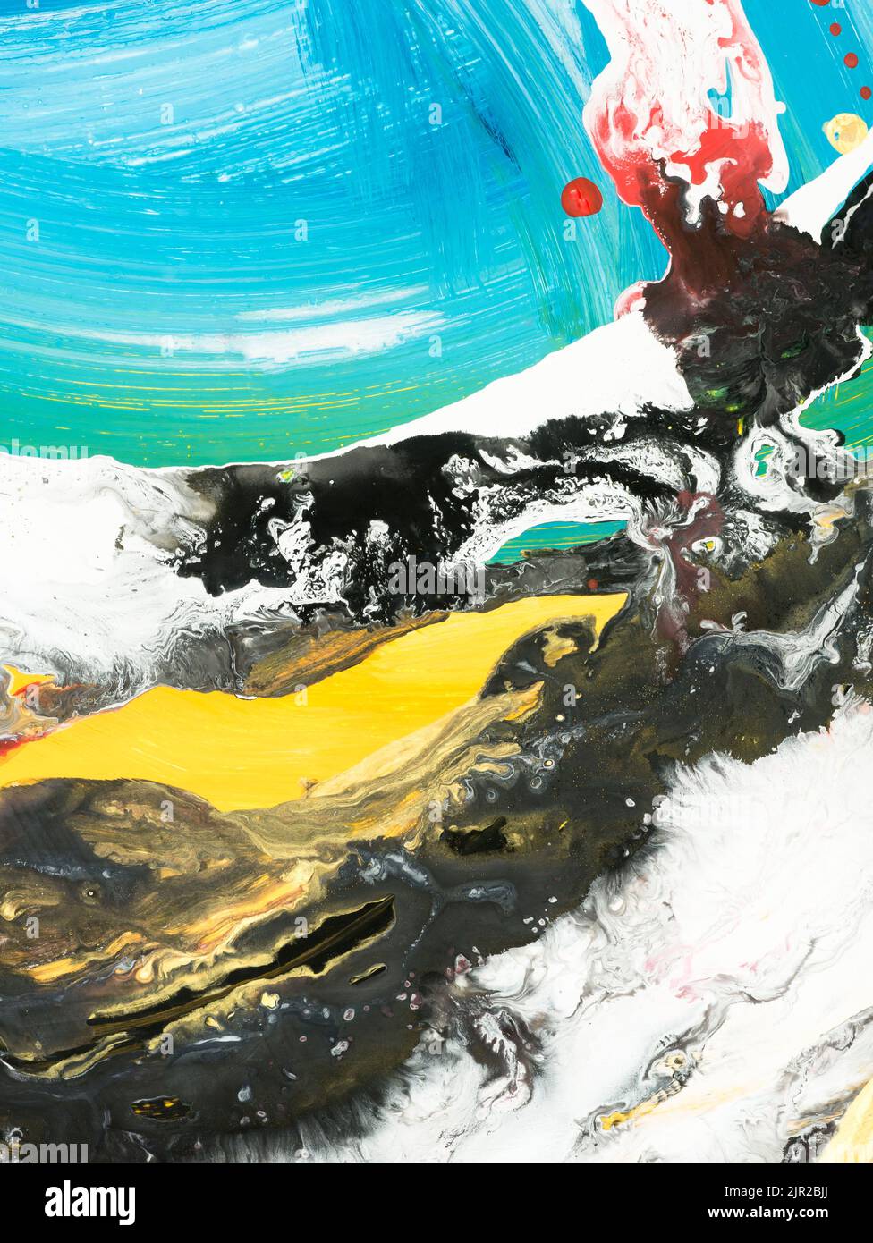 Abstract artwork, blue, red, yellow creative hand painted background ...