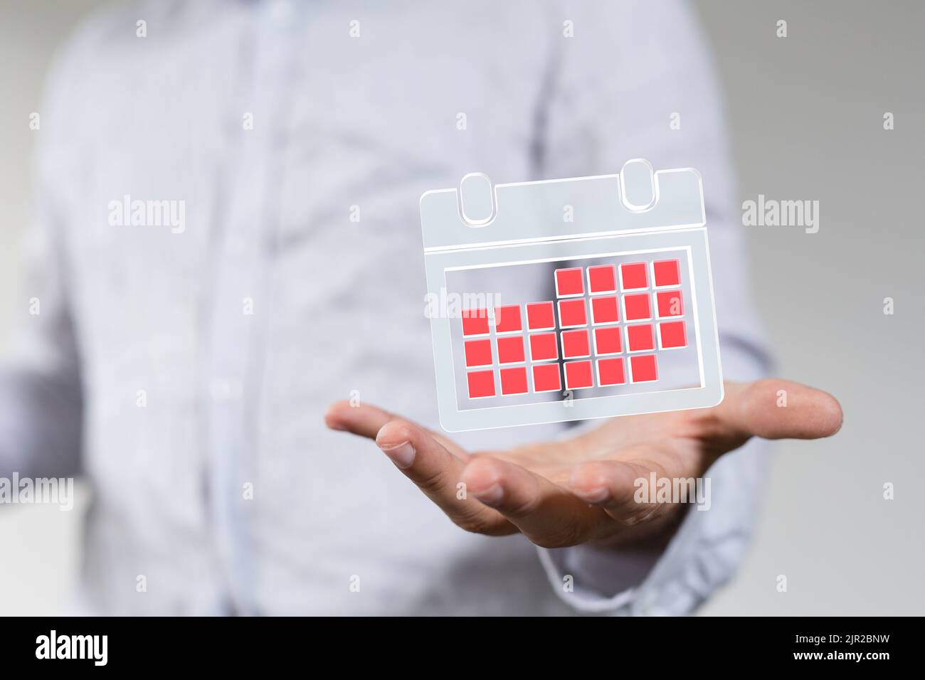 A 3d rendering of a floating calendar on a palm of a hand Stock Photo ...